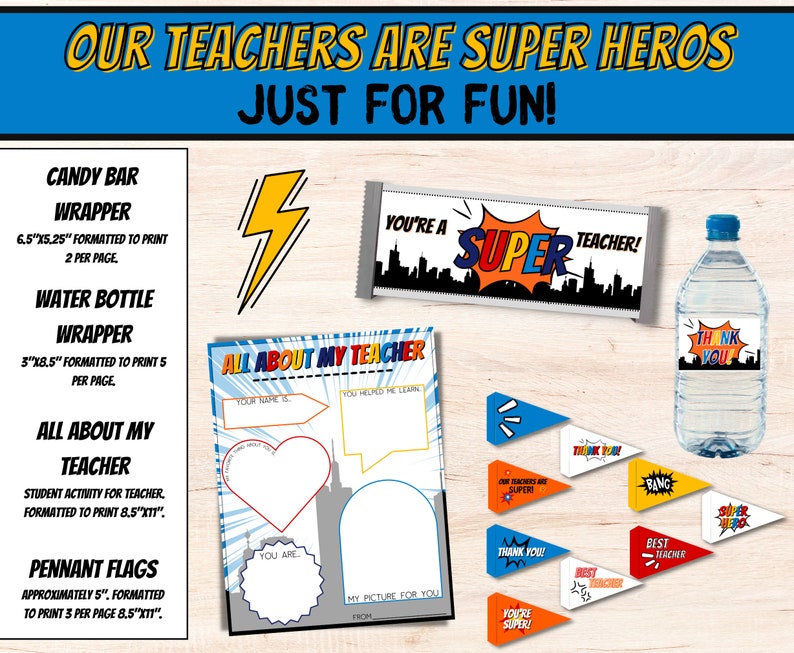 Teacher Appreciation Week Printable Editable Super Hero Comic Bundle ...