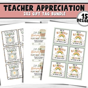 Teacher Appreciation Gift Tag Bundle | School Teacher Thank You ...