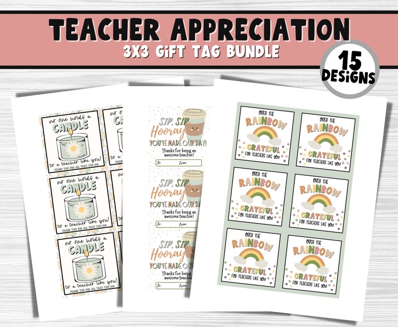 Teacher Appreciation Gift Tag Bundle School Teacher Thank You Printable ...