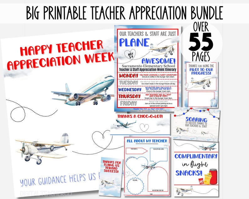 Plane and Travel Theme Teacher Appreciation Week Kit | Teacher ...