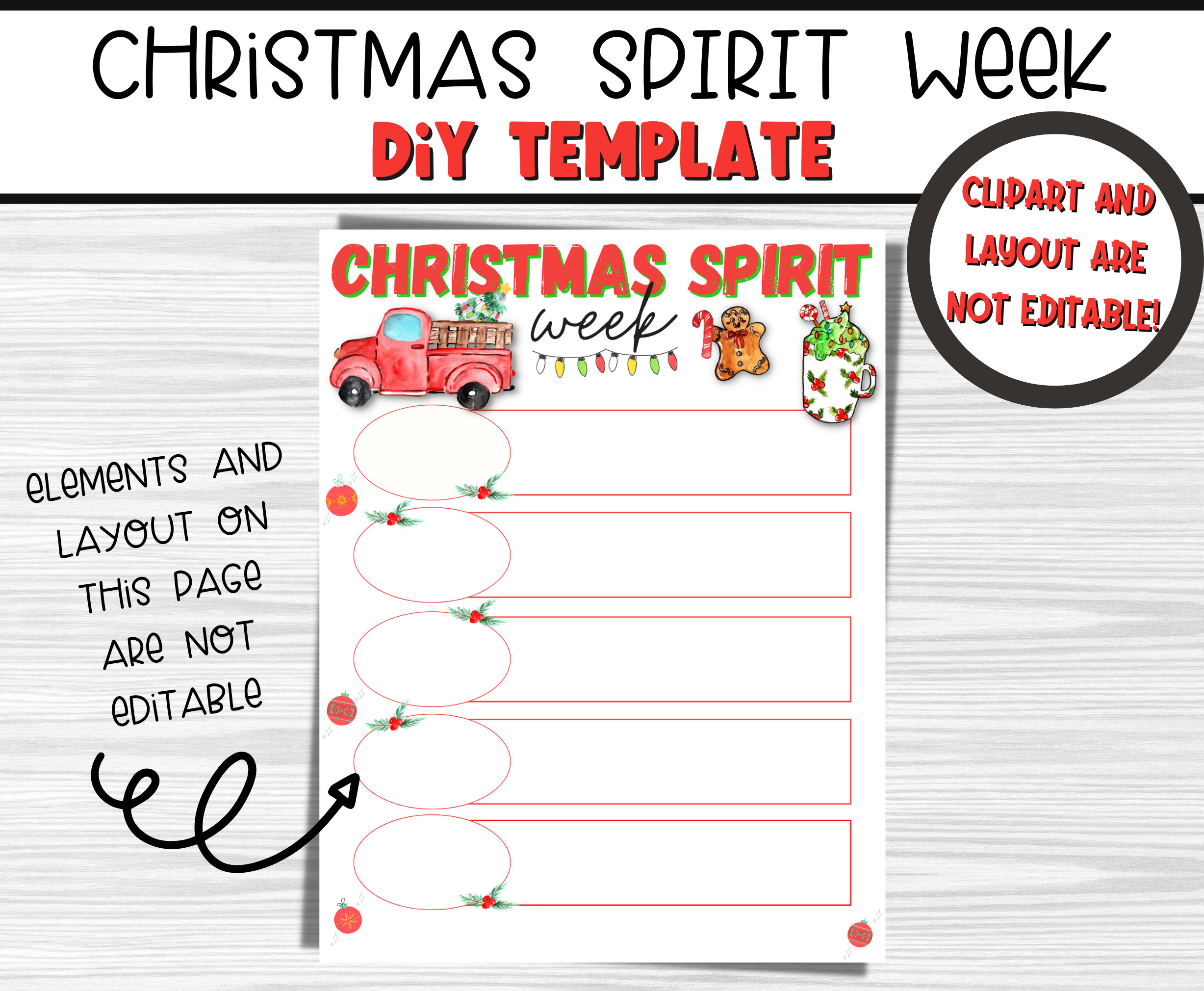 Christmas Spirit Week Editable Itinerary Schedule | Printable DIY ...