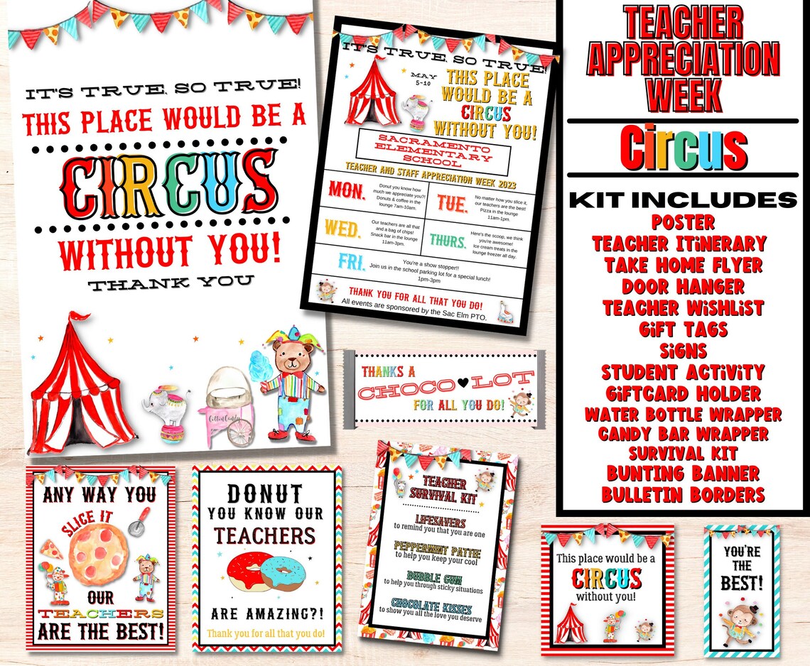 Circus Teacher Appreciation Week Printable Editable Themed - Etsy