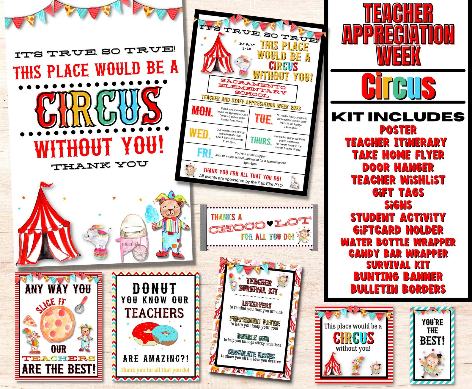 Circus Teacher Appreciation Week Printable Editable Themed Bundle | DIY ...