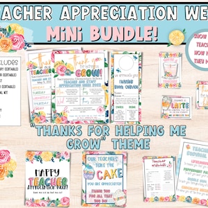Teacher Appreciation Week Printable Editable Floral Grow Bloom Mini ...