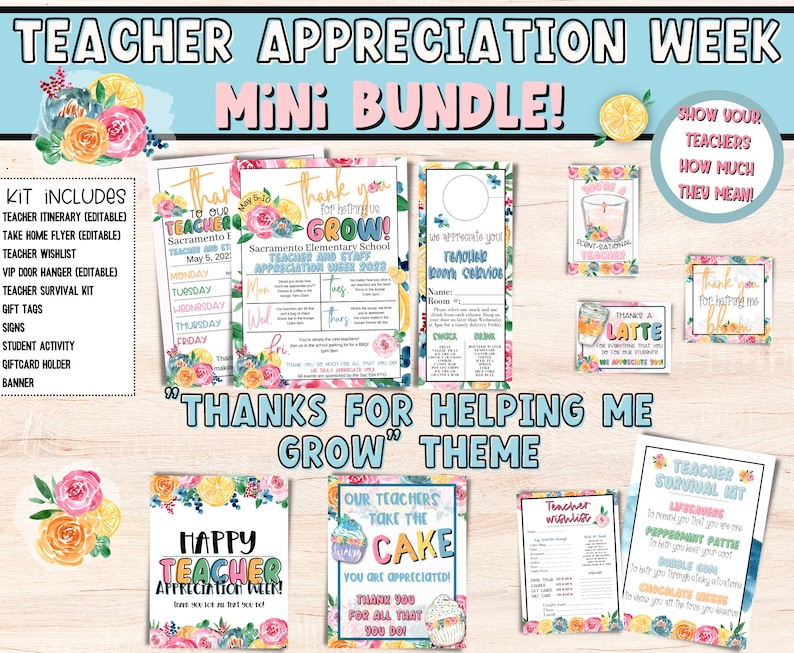 Teacher Appreciation Week Printable Editable Floral Grow Bloom Mini ...
