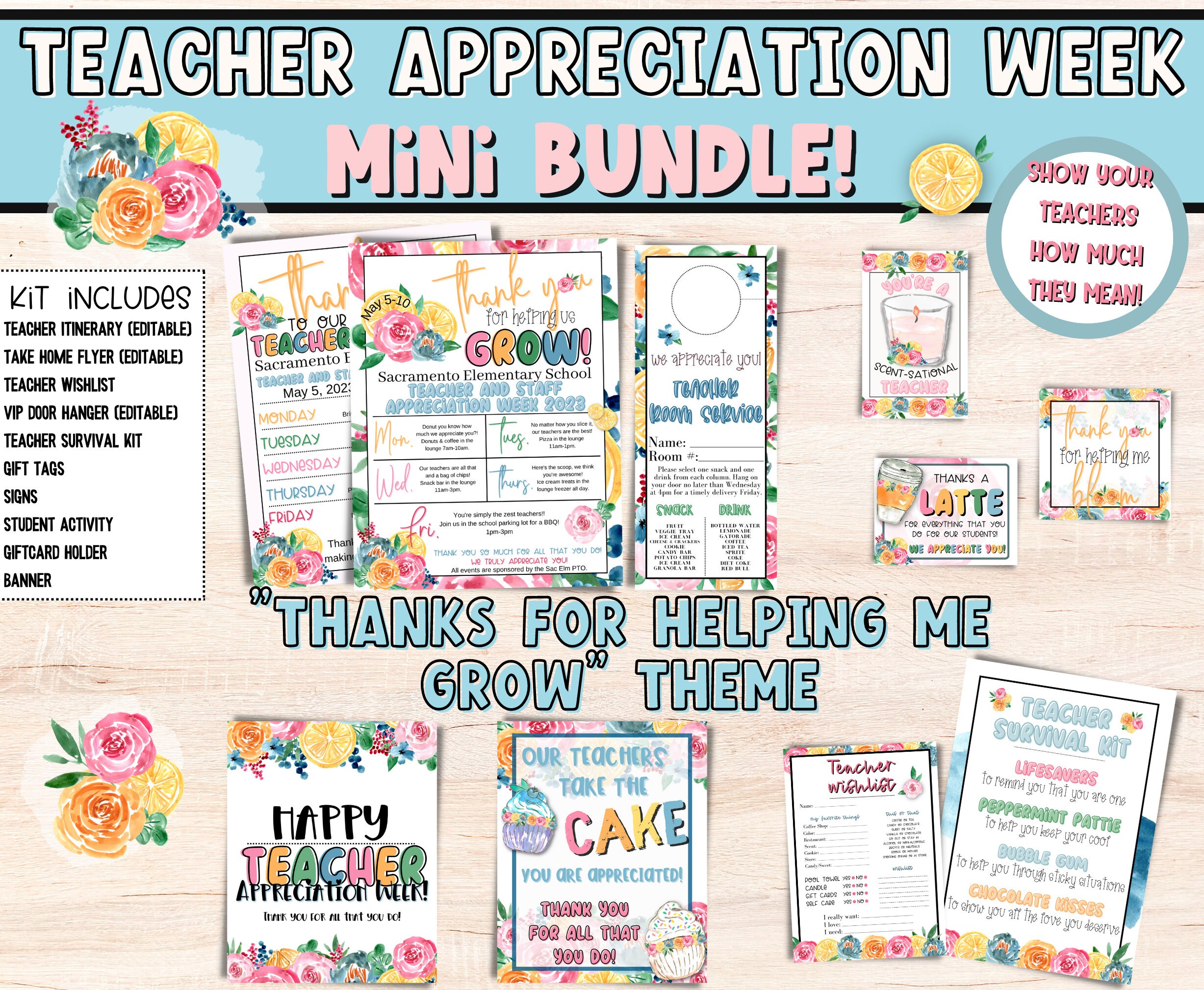 Teacher Appreciation Week Printable Editable Floral Grow Bloom Mini ...
