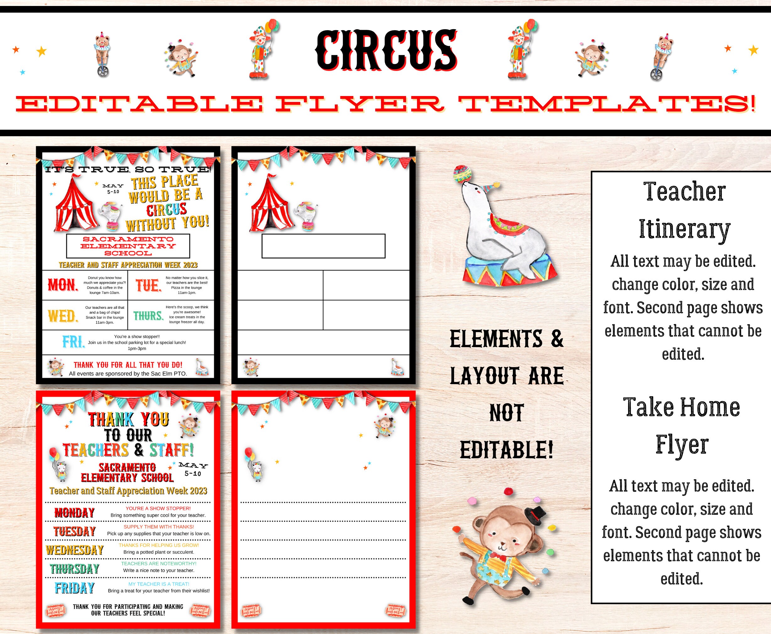 Circus Teacher Appreciation Week Printable Editable Themed - Etsy