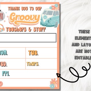 Groovy Retro Teacher Appreciation Editable Itinerary Schedule ...