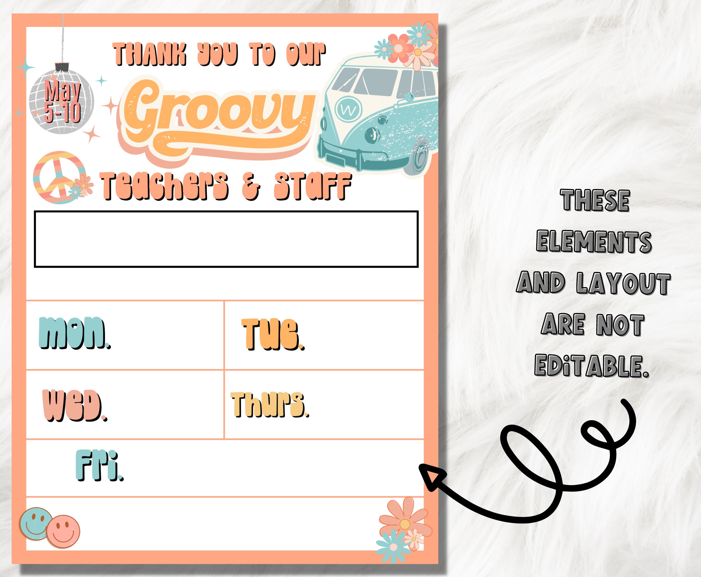 Groovy Retro Teacher Appreciation Editable Itinerary Schedule ...