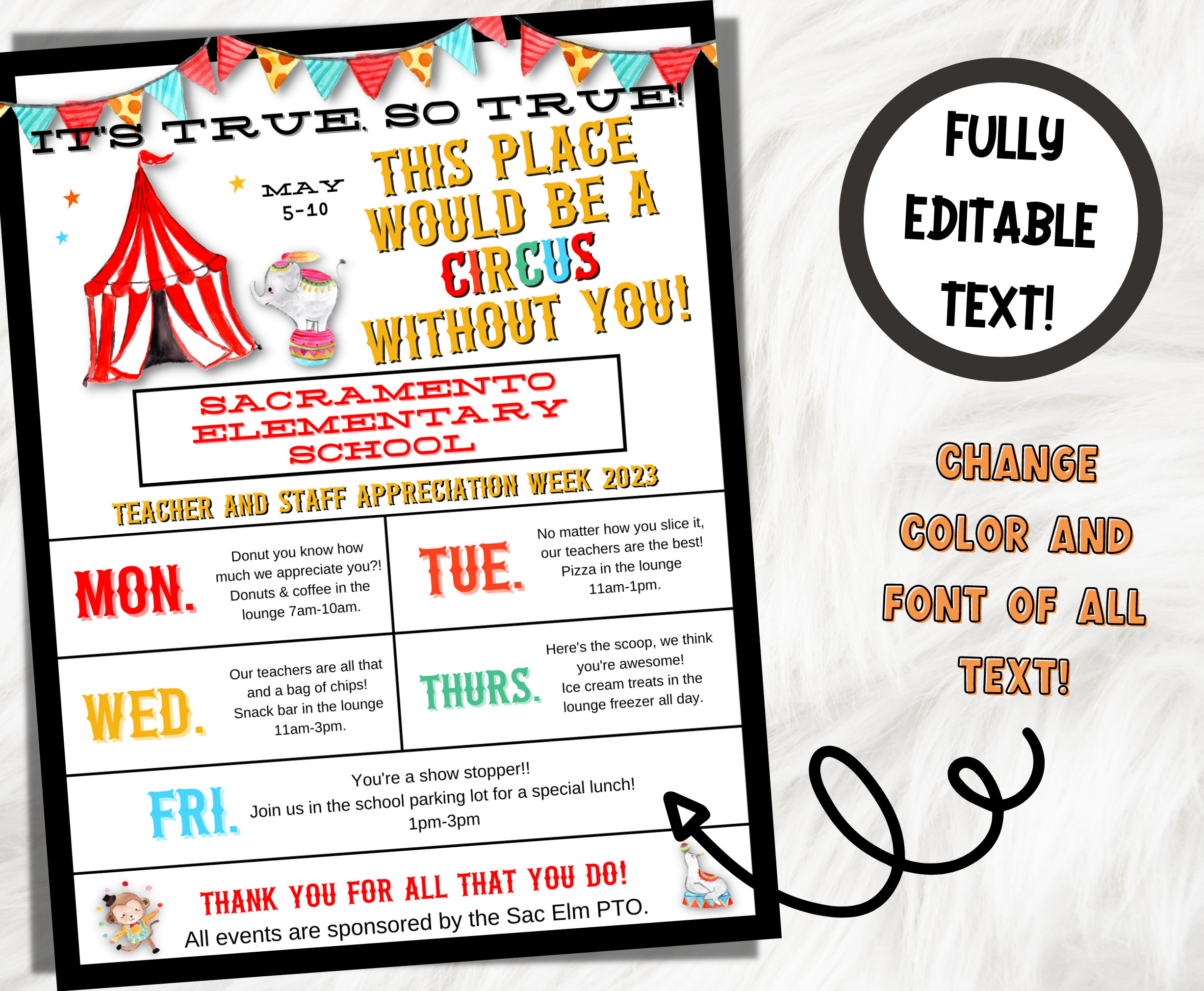 Circus Teacher Appreciation Editable Itinerary Schedule | Printable DIY ...