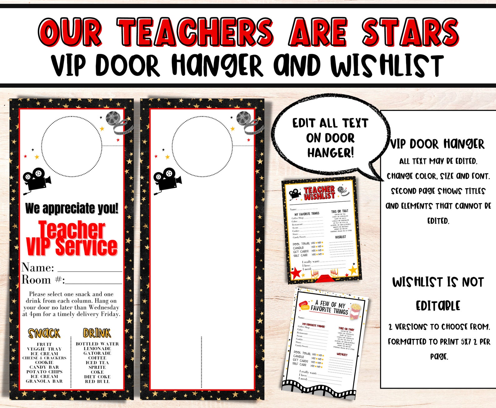 Movie Star Theme Teacher Appreciation Week Printable Editable Bundle ...