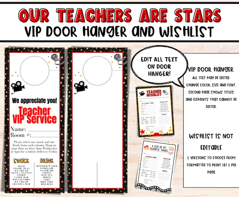 Movie Star Theme Teacher Appreciation Week Printable Editable Bundle ...