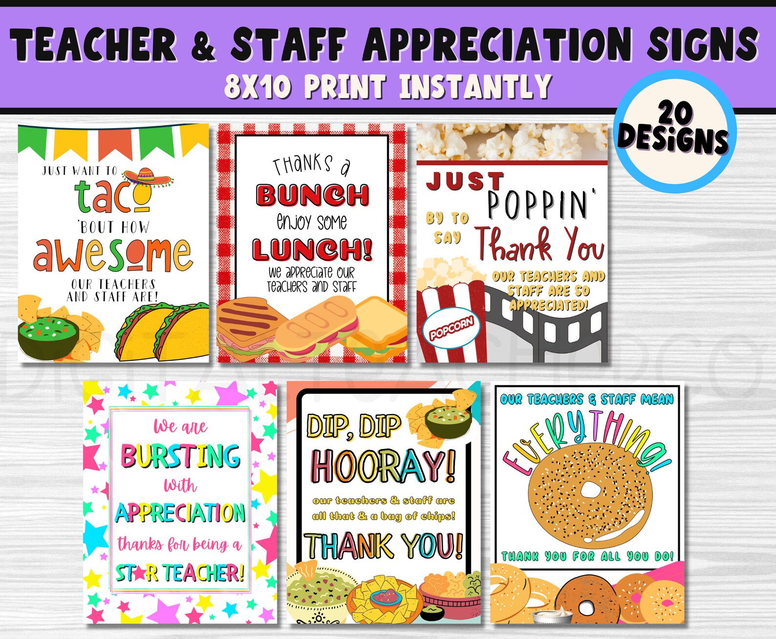 Staff Appreciation Sign Bundle of 20 Designs Coffee, Lunch, Muffin ...
