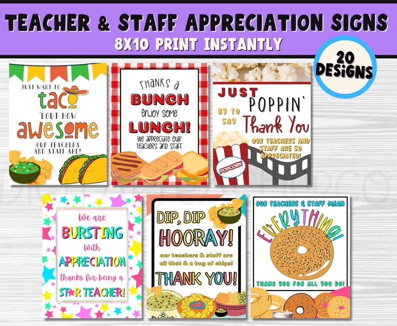 Staff Appreciation Sign Bundle of 20 Designs Coffee, Lunch, Muffin ...