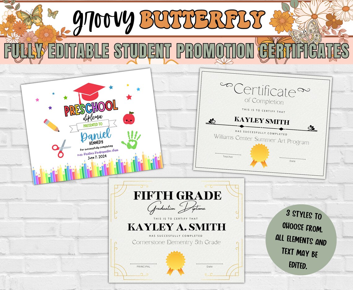 Groovy Butterfly End of School Year Kit Teacher Kit Preschool Diploma ...