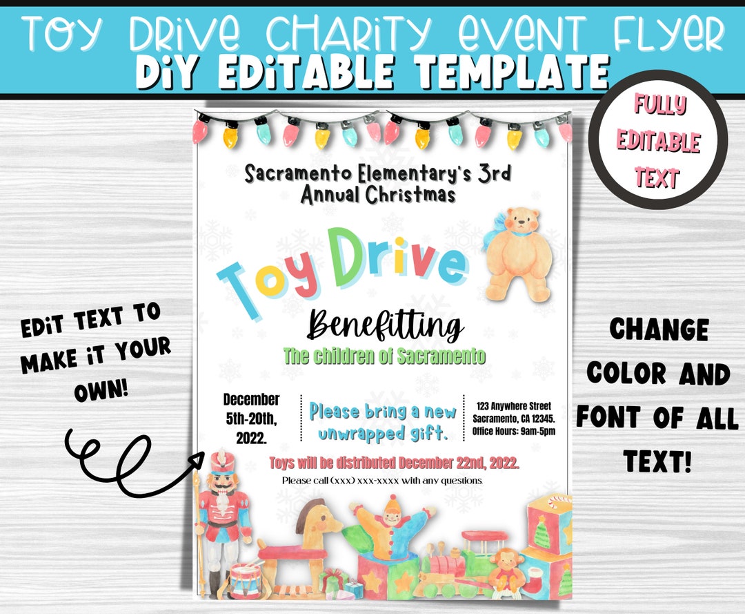 Editable Toy Drive Flyer | Holiday Toy Drive Template | Holiday Charity ...