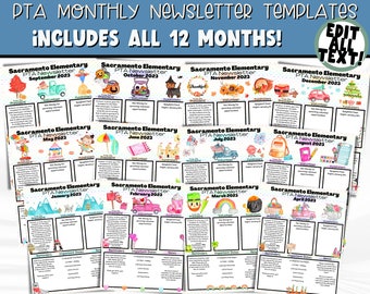 Yearly PTO PTA EDITABLE Newsletter Template for School. Parent Teacher ...