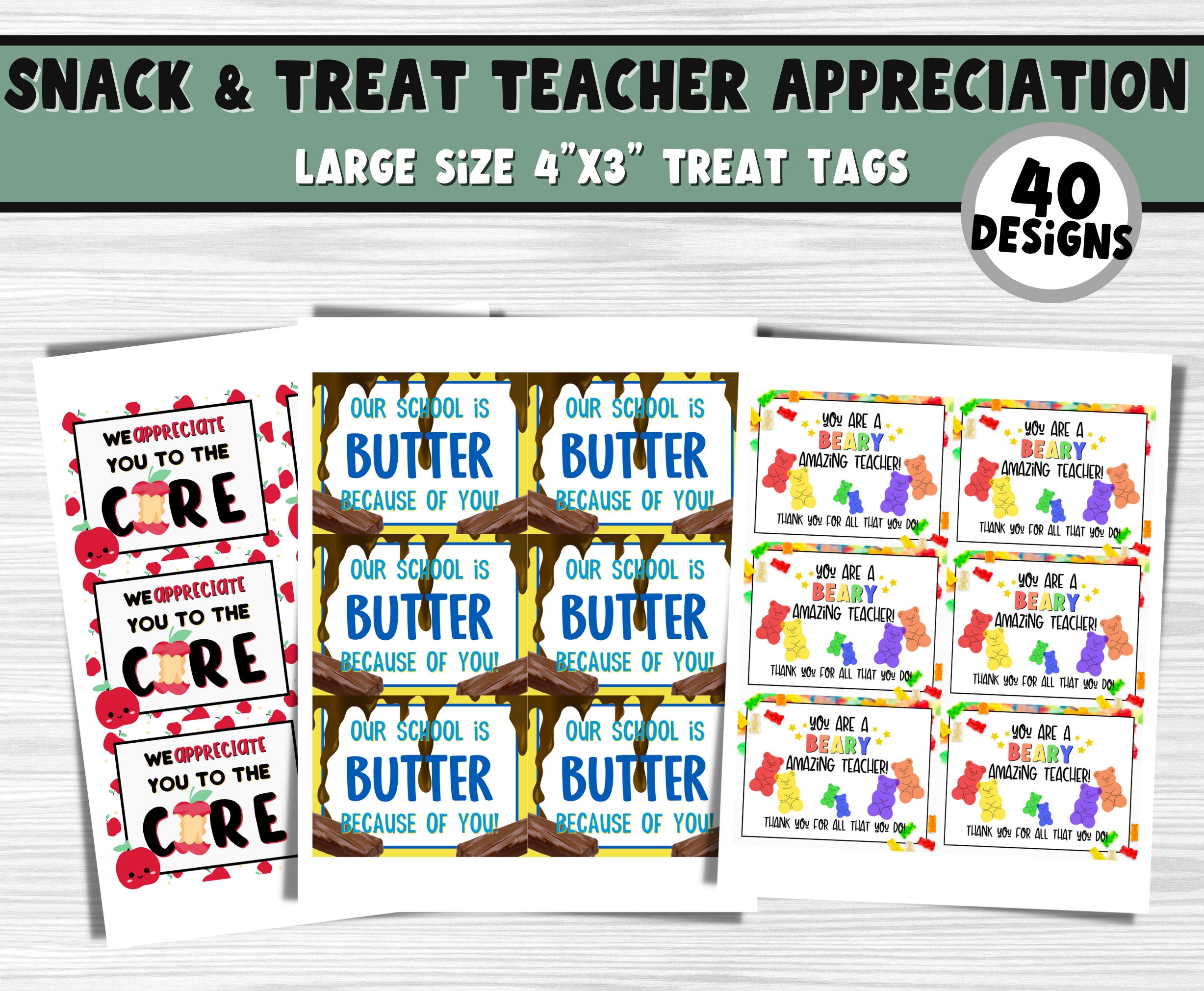 Snack & Candy TEACHER APPRECIATION Printable Tags Large Size 4x3 School ...