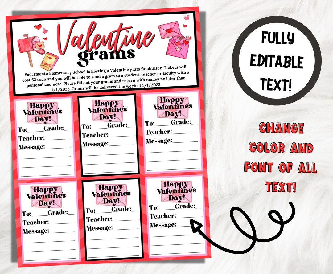 Valentine Grams School Fundraiser Flyer for PTA PTO Valentine Events ...