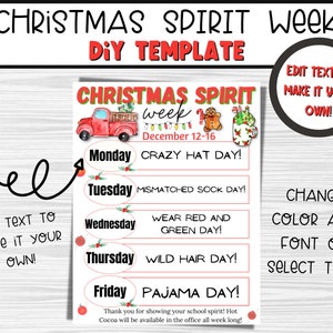 Christmas Spirit Week Editable Itinerary Schedule | Printable DIY ...