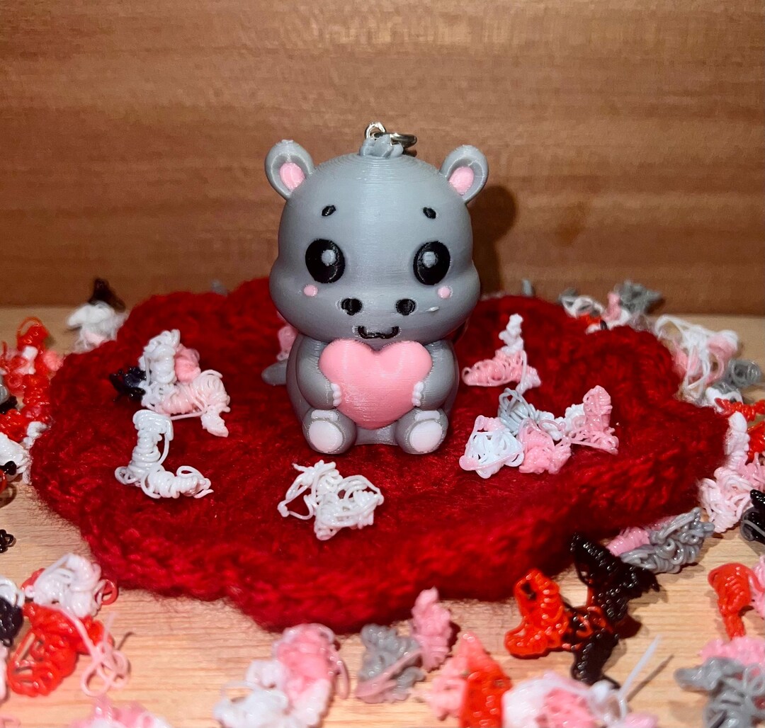 Valentine Hippo Keychain: 3D Printed Heart Gift - Etsy