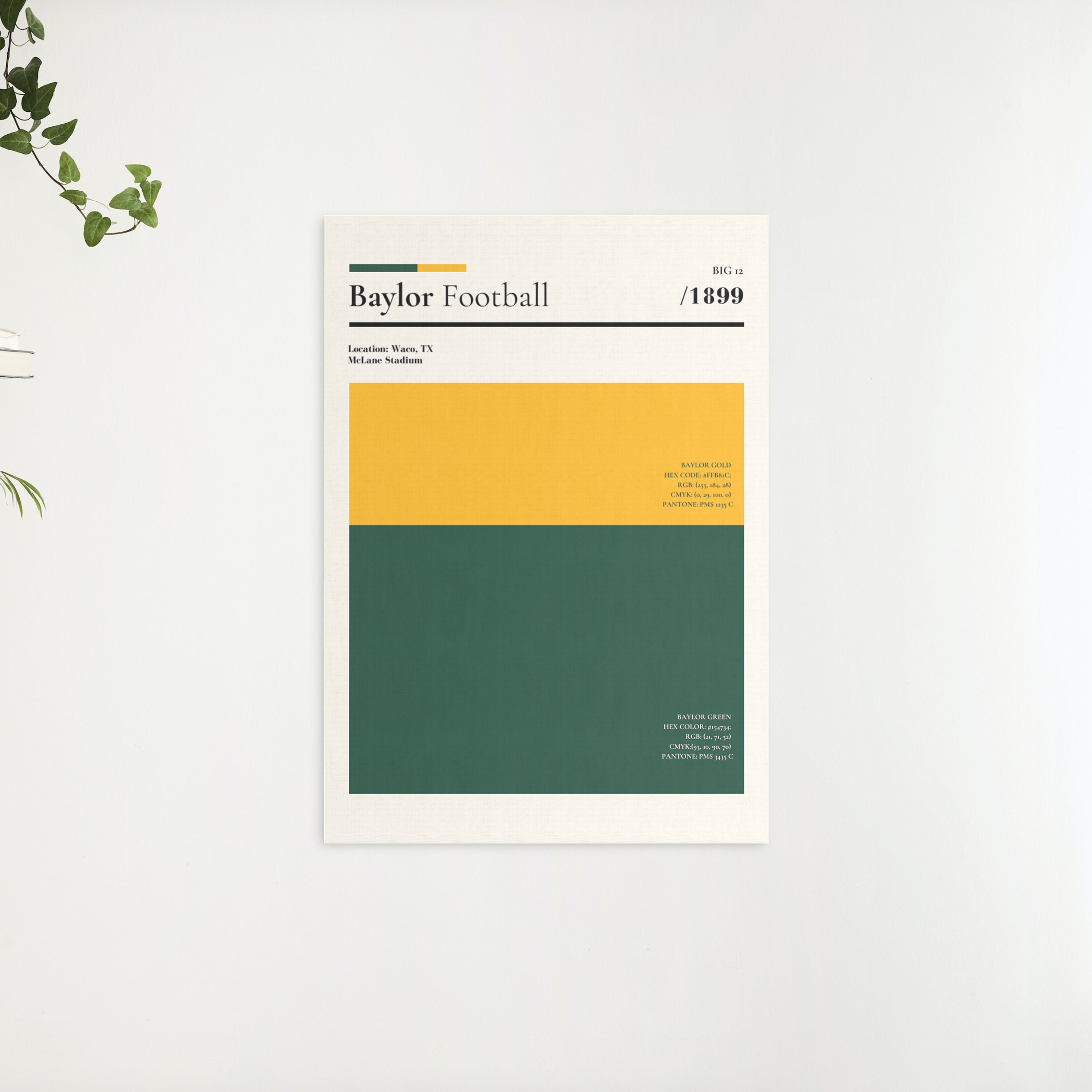 Baylor Football Art Big 12 Poster Downloadable Wall Art College ...