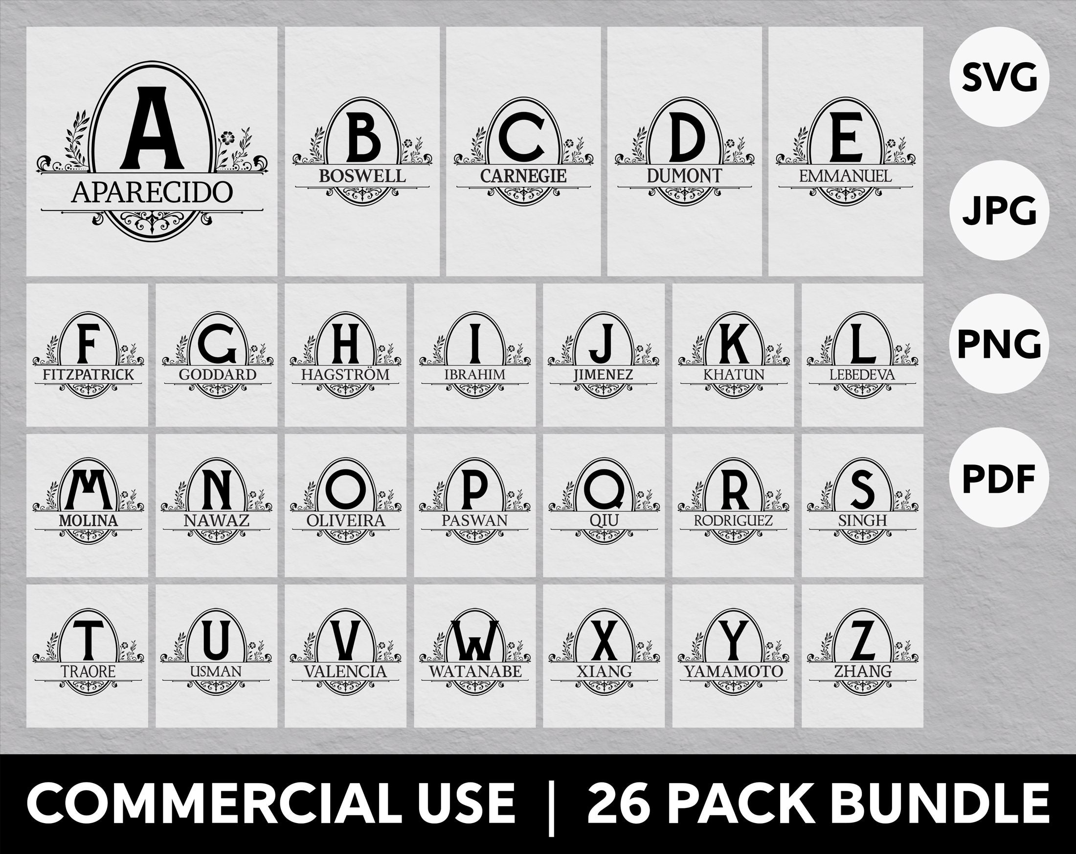 Monogram SVG Bundle Split Monogram Clip Art File Split Frame - Etsy