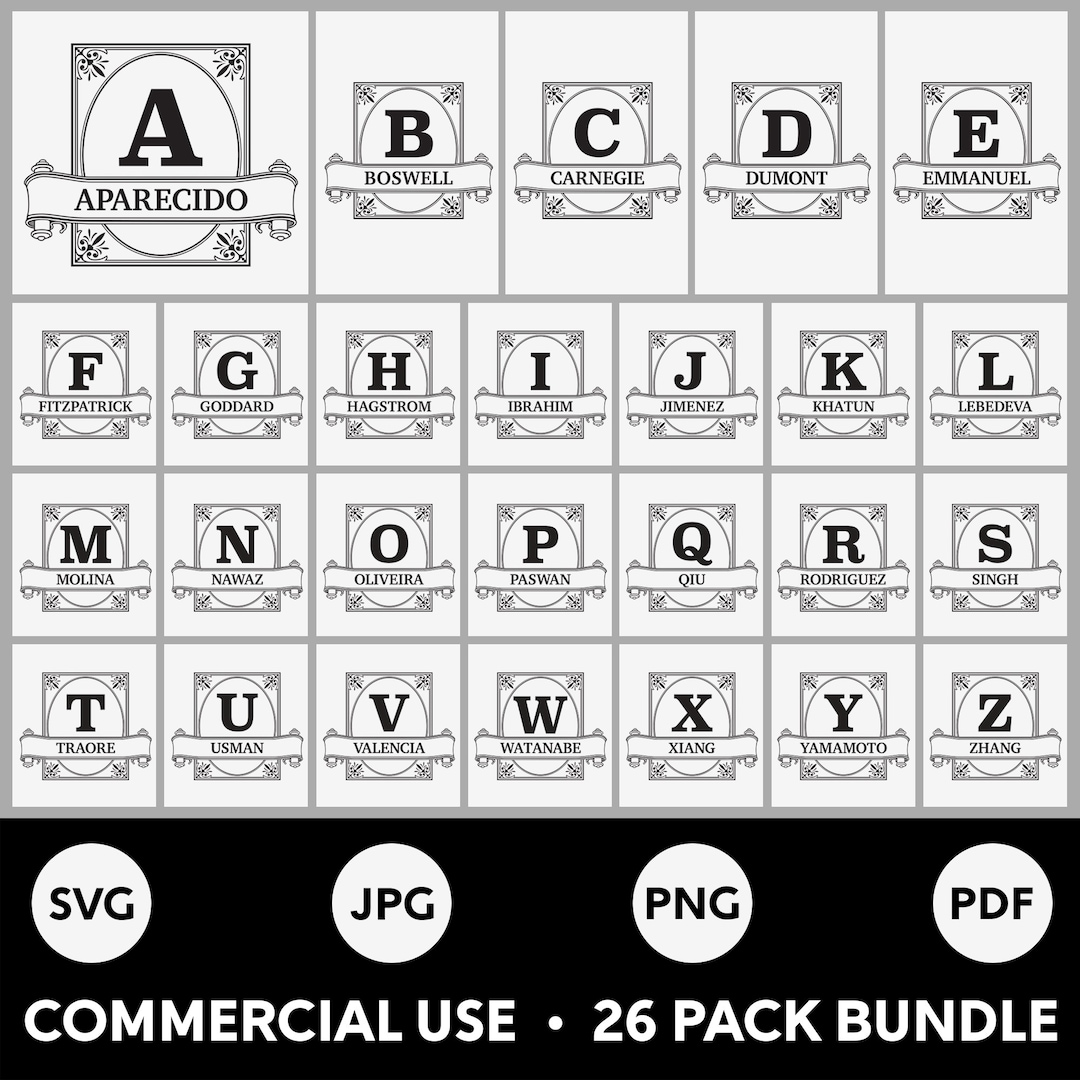 Monogram SVG Bundle, Monogram and Scroll Clip Art File, Scroll Frame ...