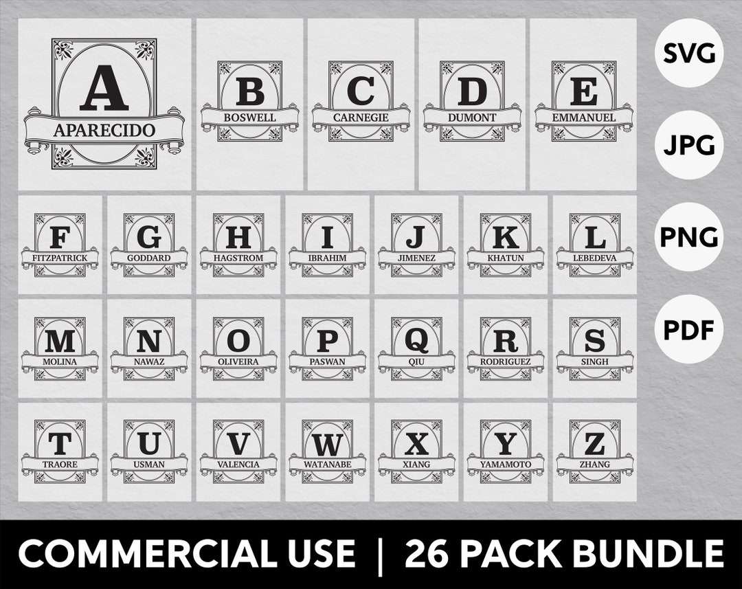 Monogram SVG Bundle, Monogram and Scroll Clip Art File, Scroll Frame ...