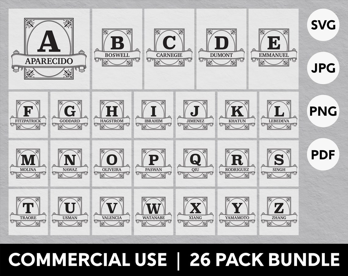 Monogram SVG Bundle, Monogram and Scroll Clip Art File, Scroll Frame ...