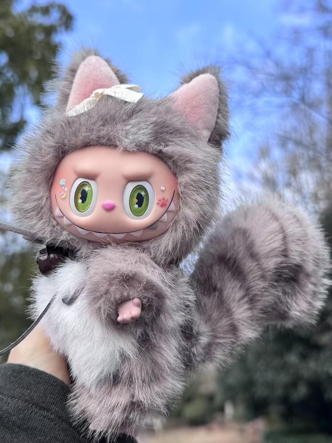 Labubu Doll Original Grey Cat Green Eyes Bread Handmade Modification - Etsy