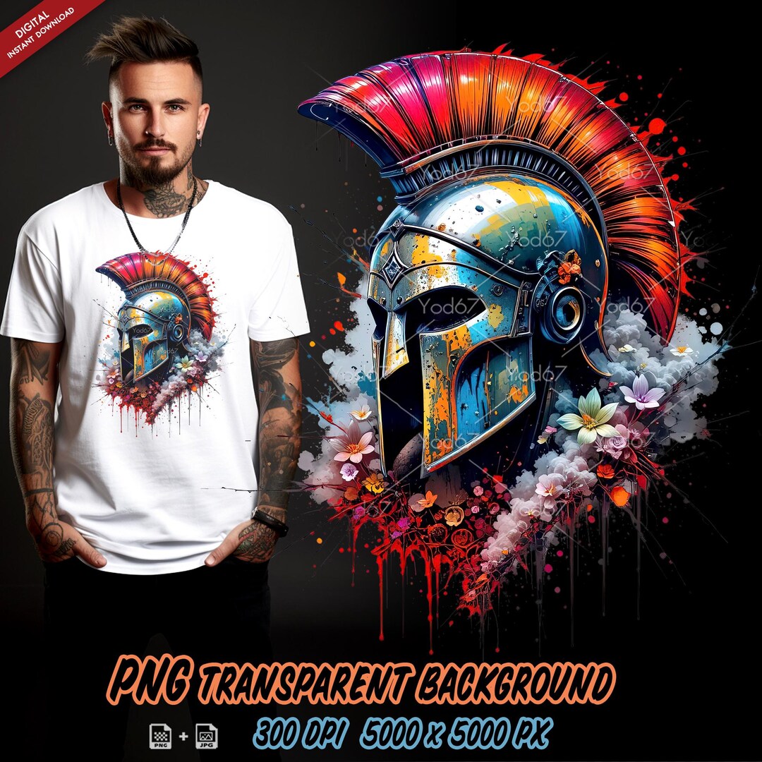 Colorful Spartan Helmet PNG: Floral Warrior Design (digital Download ...