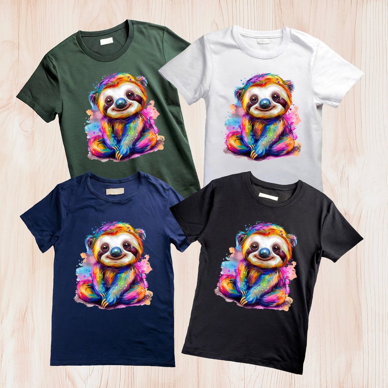 Cute Sloth PNG for Sublimation Printing, Colorful Sloth T-shirt Design ...
