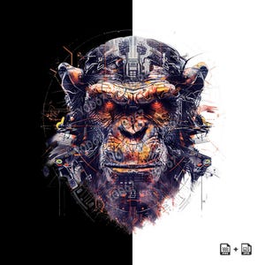 Monkey Cybernetic, Chimpanzee Head Machine Cyberpunk Clipart for ...