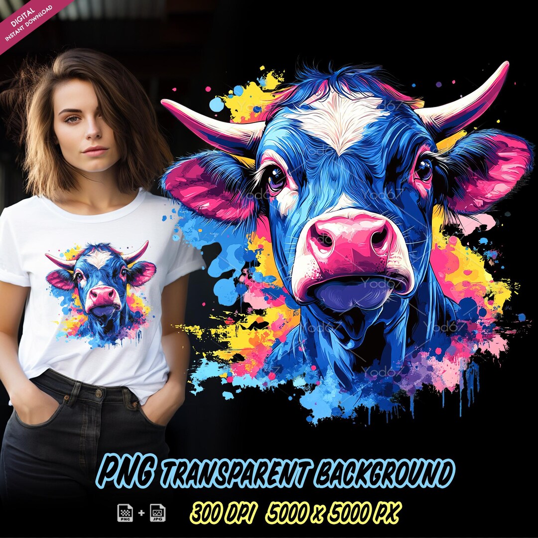 Cow Png, Colorful Cow Head Clipart, Sublimation Printing, Cow Face T ...
