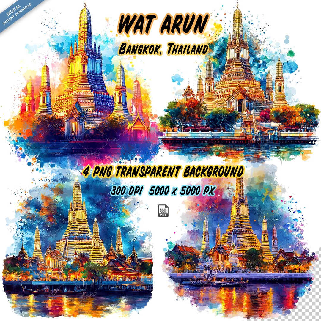 Wat Arun Png for Sublimation Printing, Watercolor Wat Arun T-shirt ...
