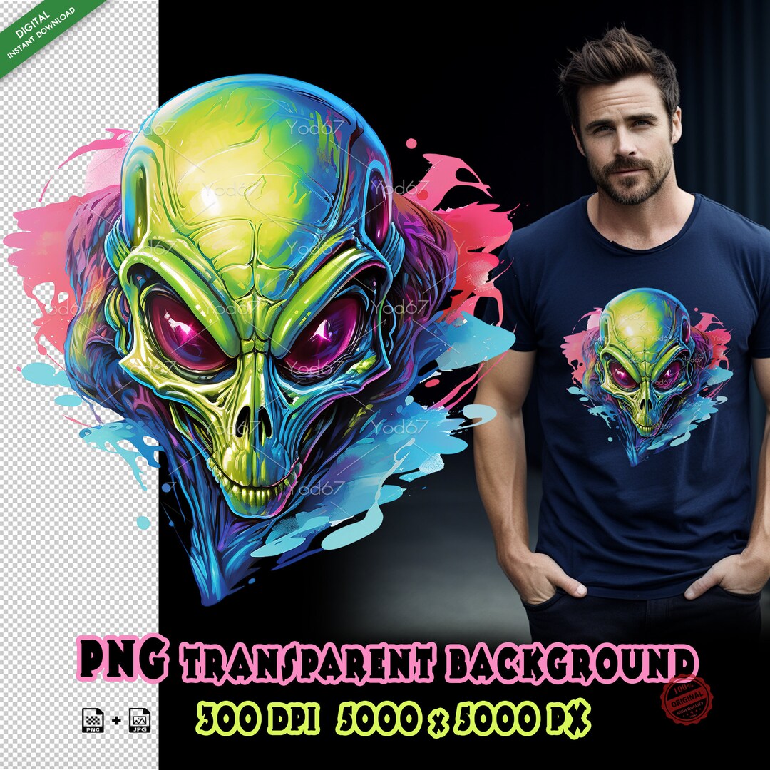 Alien Head for Sublimation Printing. Alien Ufo T-shirt Design Clip Art ...