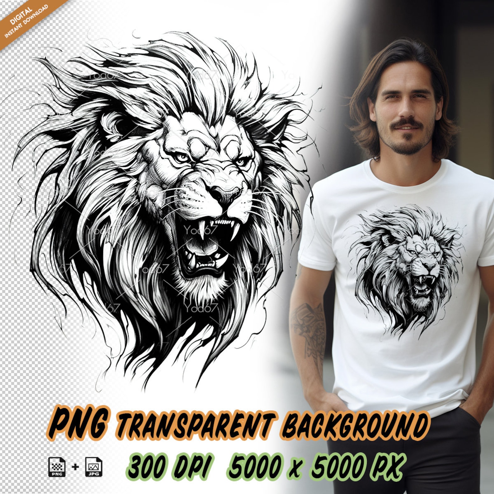 Male Lion Head for Sublimation Printing, Male Lion T-shirt Design ...