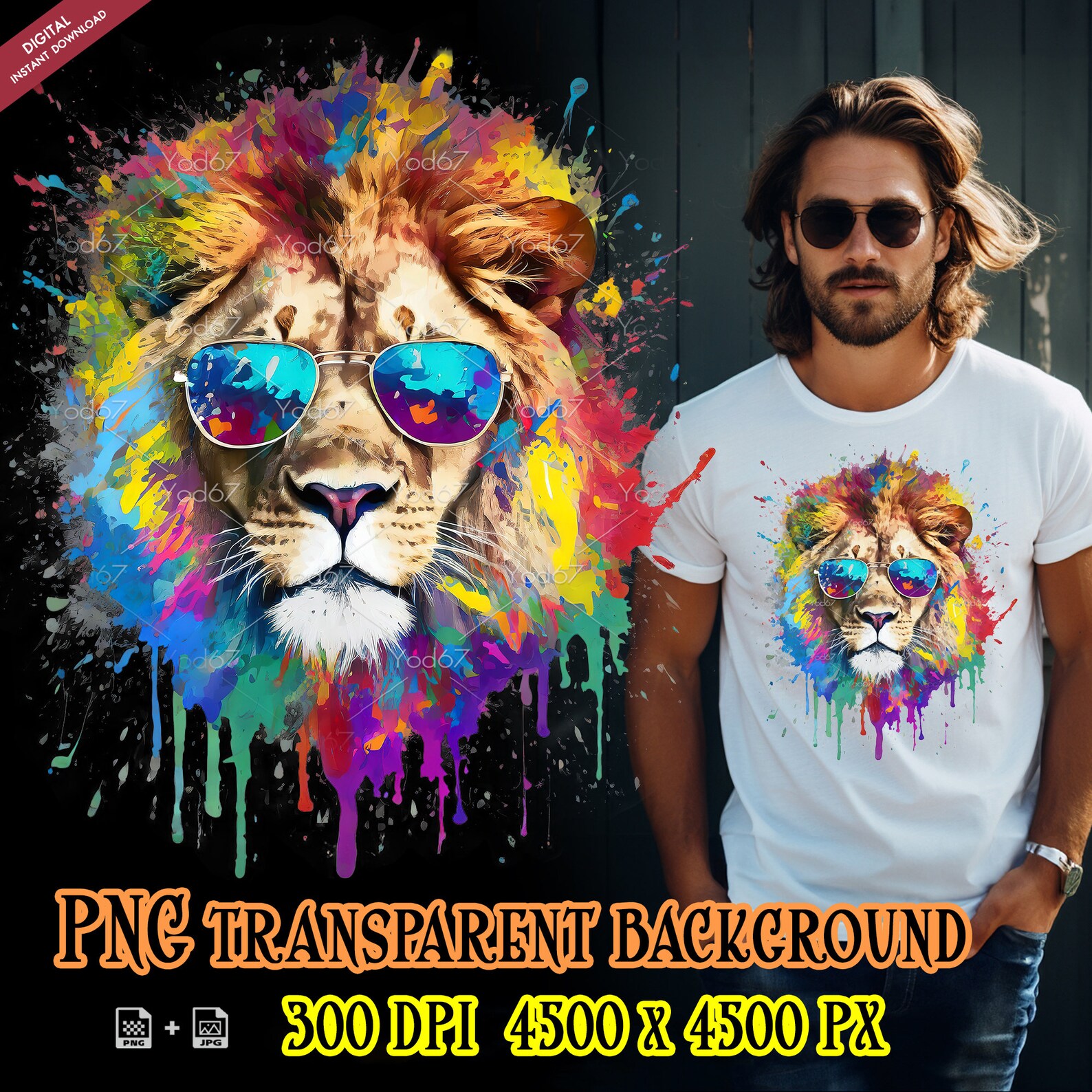 Lion With Sunglasses for Sublimation Printing, Lion T-shirt Design ...