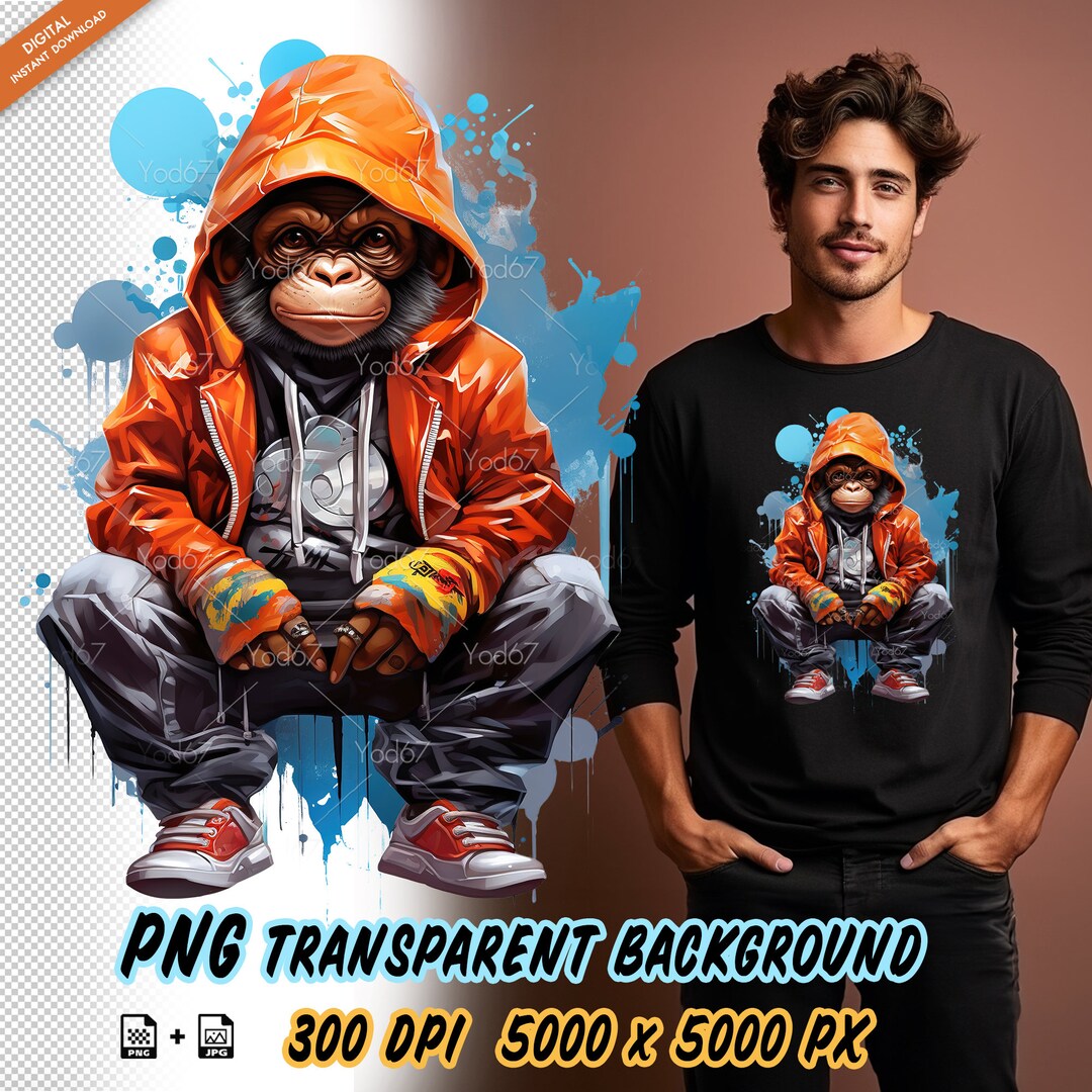 Cool Monkey Png for Sublimation Printing. Monkey T-shirt Design Clipart ...