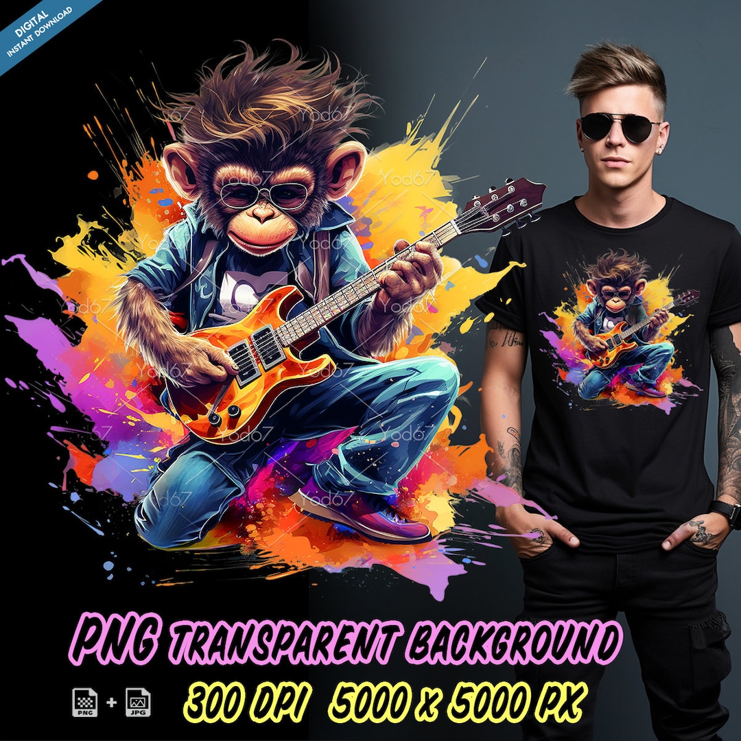Monkey Playing Guitar for Sublimation Printing, Cool Monkey T-shirt ...