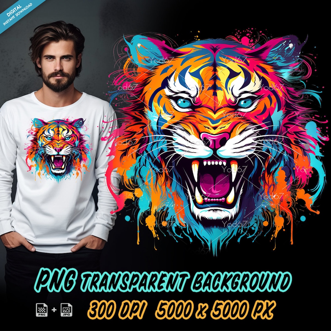 Colorful Tiger Face for Sublimation Printing, Tiger Head T-shirt Design ...