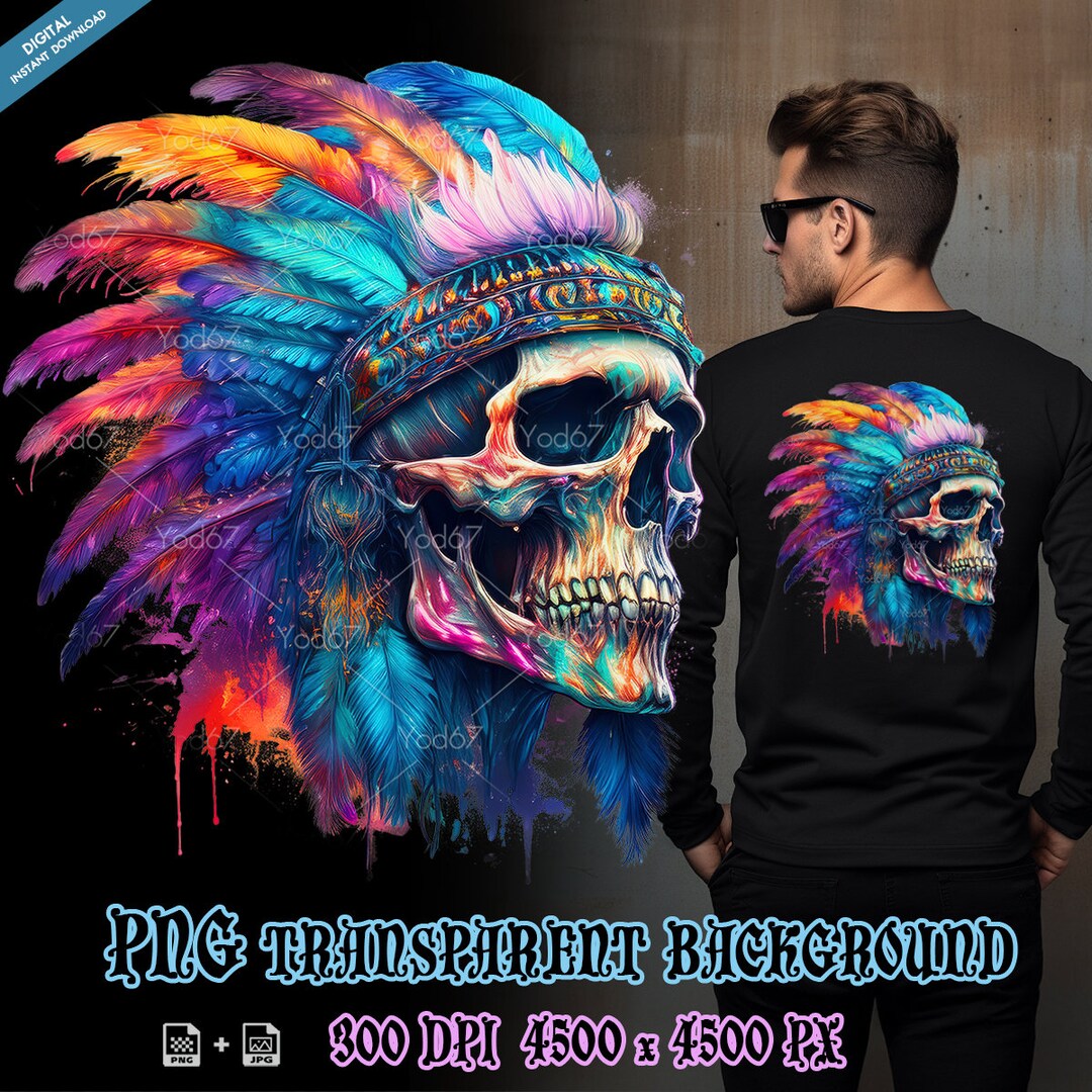 Native American Skull for Sublimation Printing, Chief Skull T-shirt ...