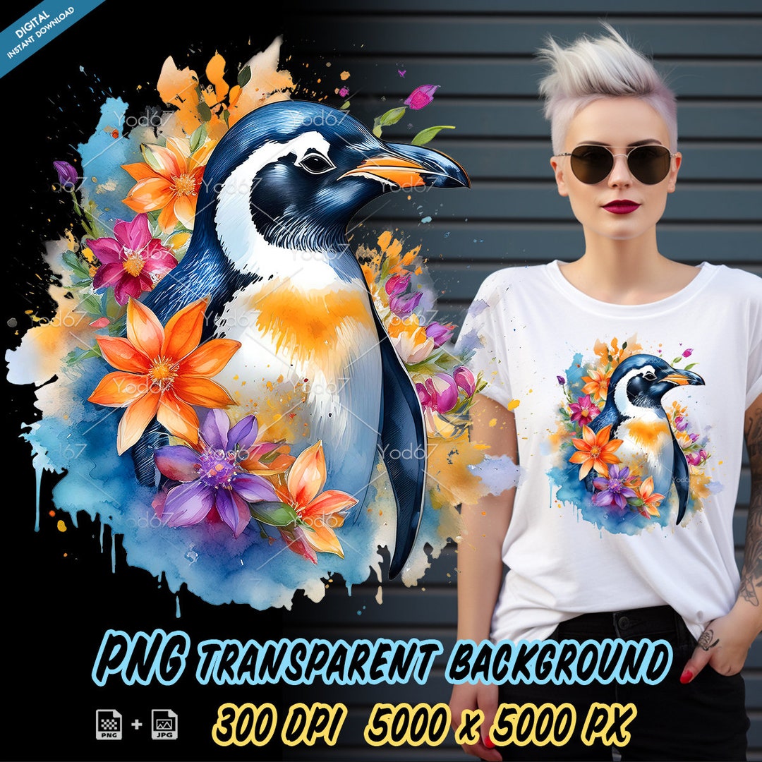 Penguin With Flowers for Sublimation Printing, Penguin T-shirt Design ...