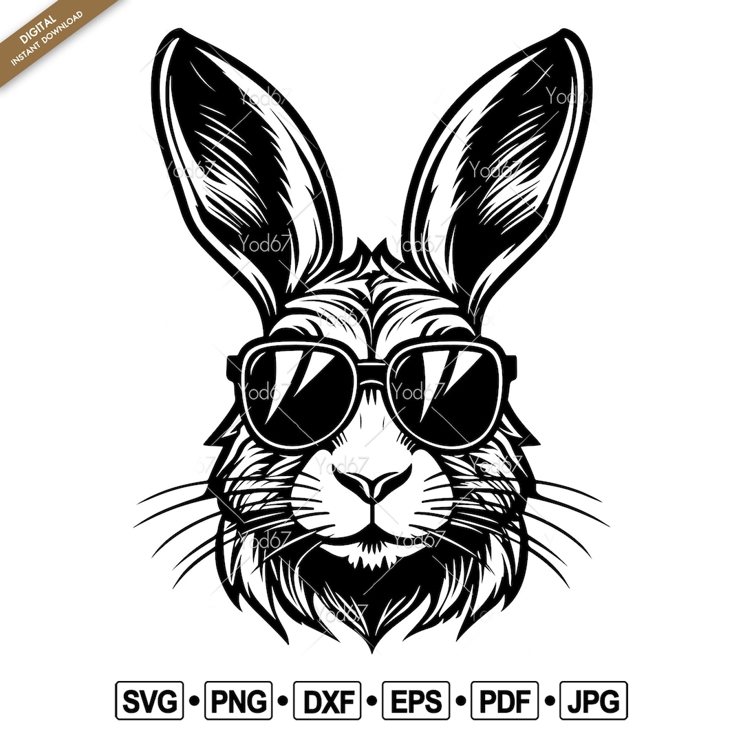Rabbit Wearing Cool Sunglasses SVG Png EPS DXF Pdf, Bunny Clipart, Svg ...