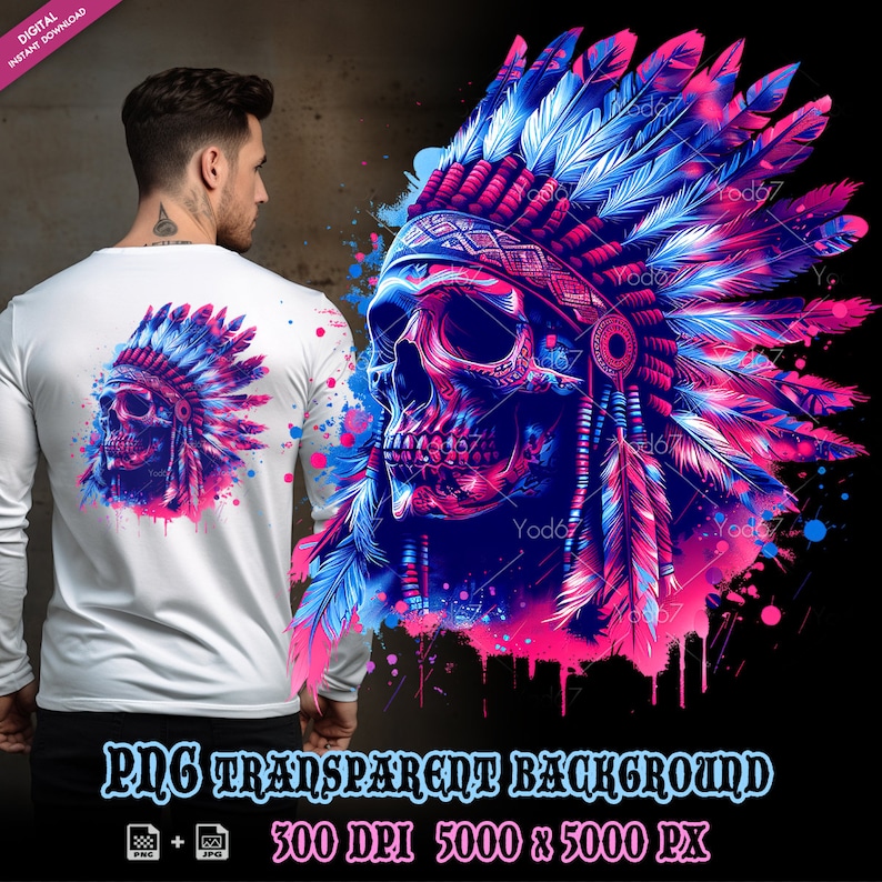 Native American Skull for Sublimation Printing, Native American Chief T ...