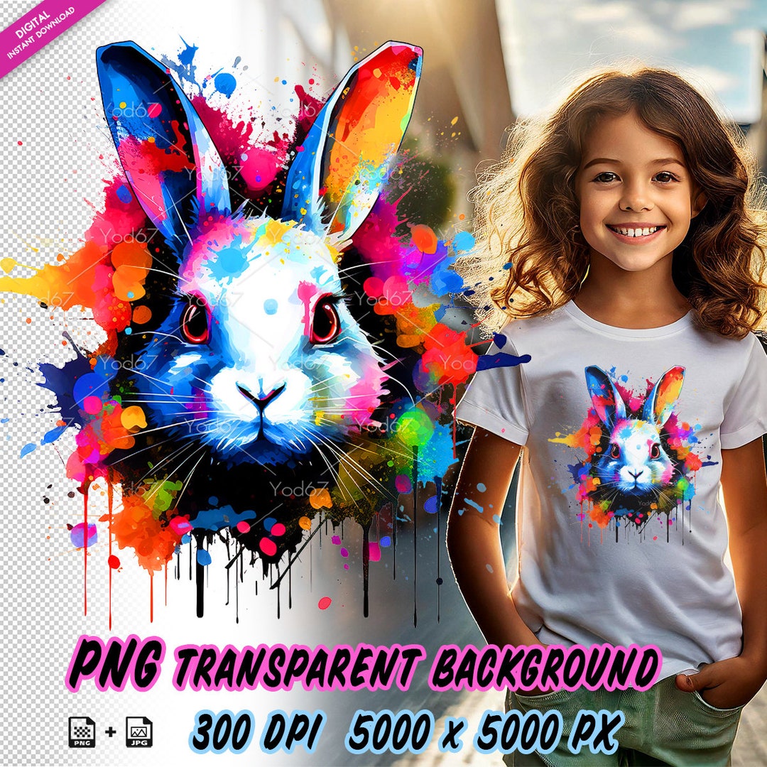 Colorful Rabbit Png for Sublimation Printing, Rabbit T-shirt Design ...