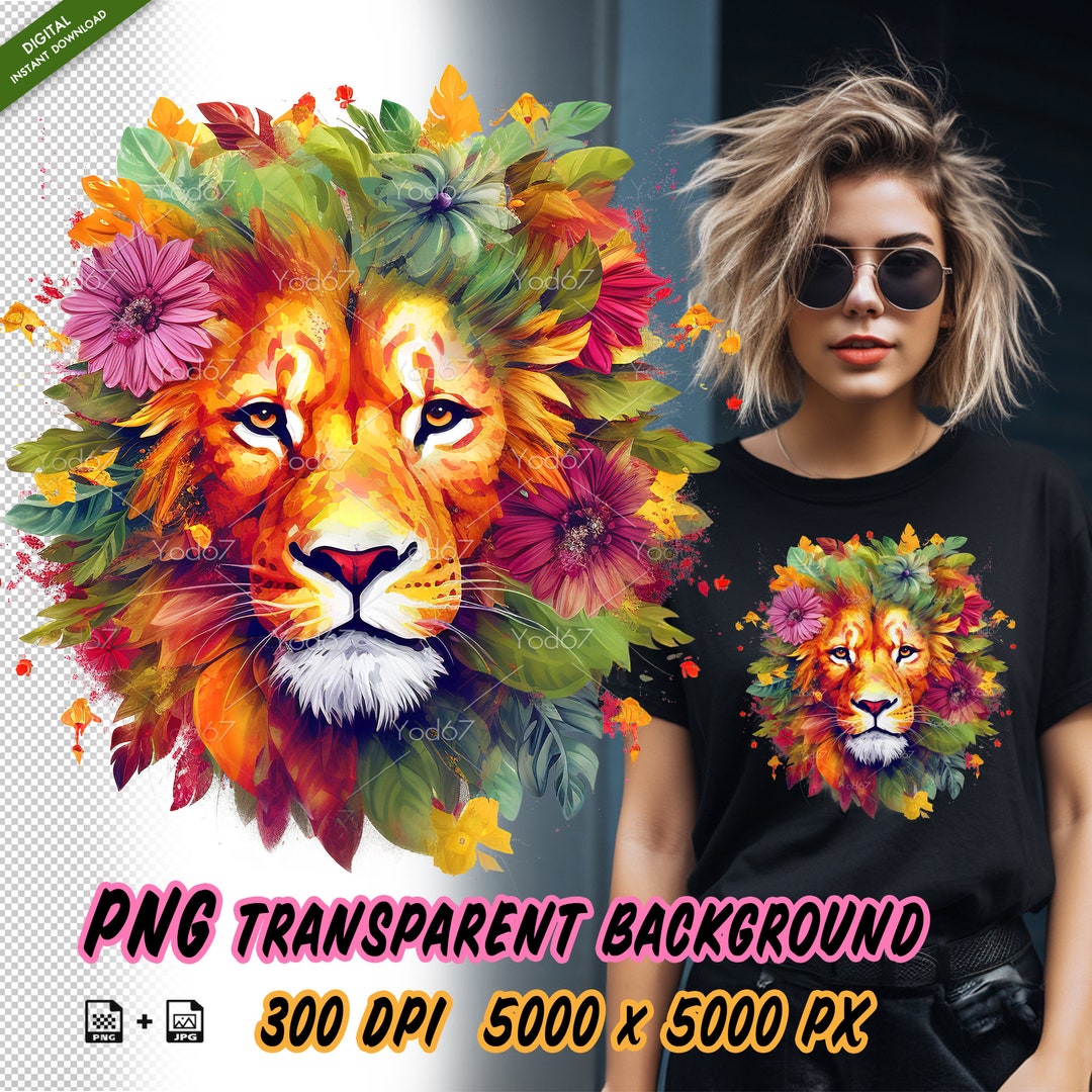 Lion Png, Lion Head and Flowers for Sublimation Printing, Lion T-shirt ...