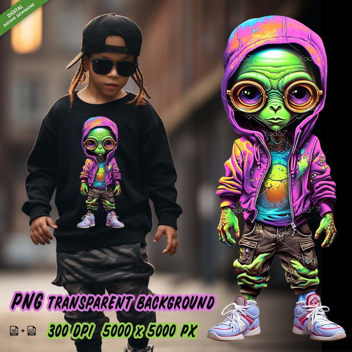 Alien Child Wears Clothes a Cool Hip Hop Style for Sublimation Printing ...