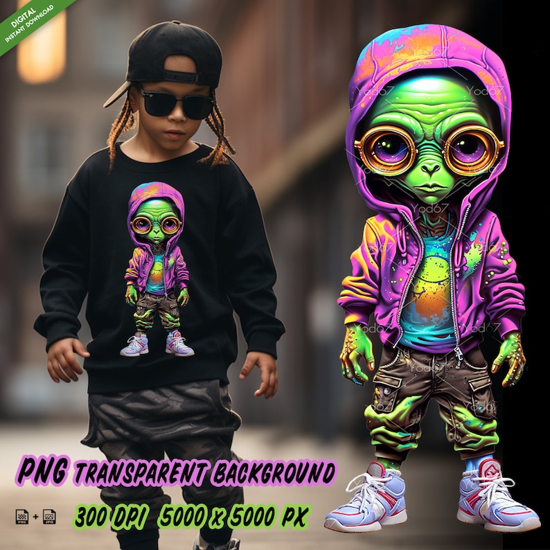Alien Child Wears Clothes a Cool Hip Hop Style for Sublimation Printing ...